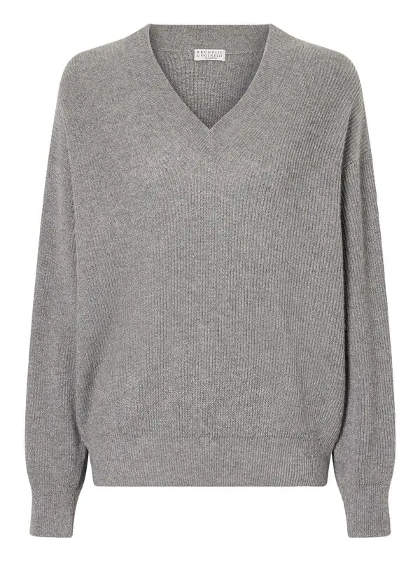 Brunello Cucinelli Ribbed-knit Metallic Cashmere-blend Sweater - Gray