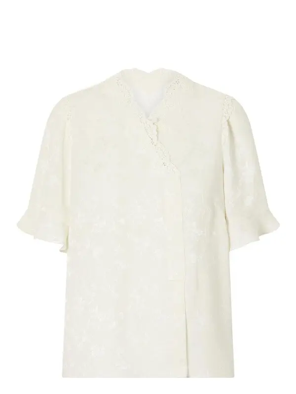 Maison Mayle Margarita Floral Jacquard Silk-crepe Blouse With Crochet Trim - Neutrals