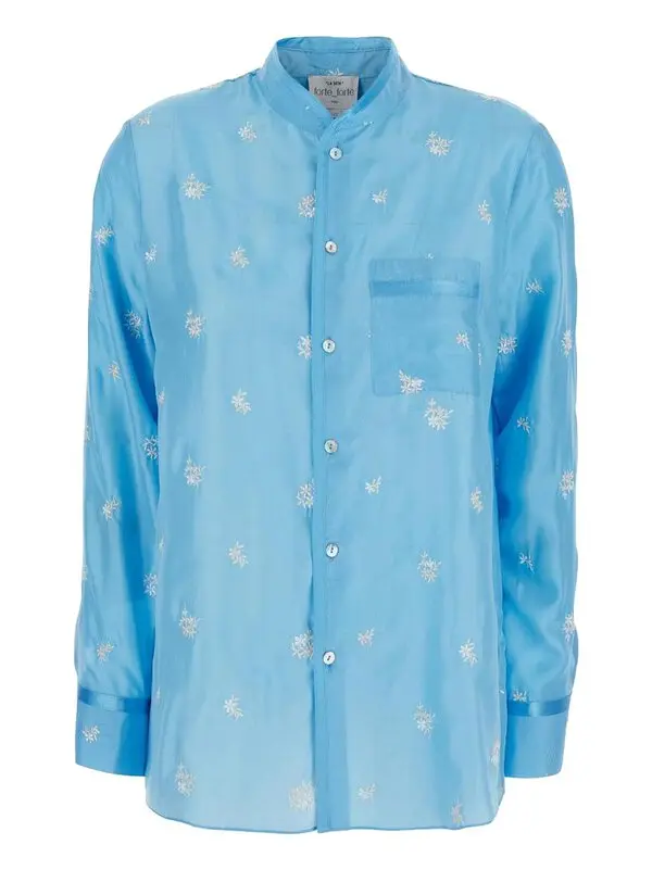 FORTE_FORTE Light Shirt With Mandarin Collar And All-over Floral Embroidery In Silk For - Multicolor