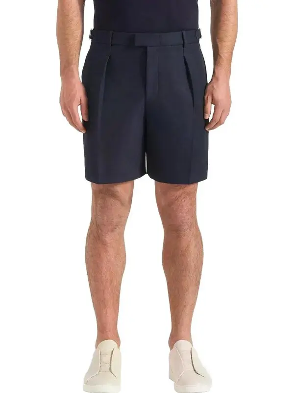 Manière De Voir Marin Pleated Twill Shorts - Blue