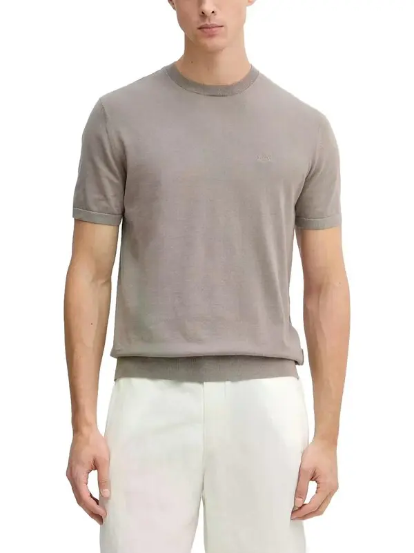 Armani Exchange Logo-embroidered Knitted T-shirt - Neutrals