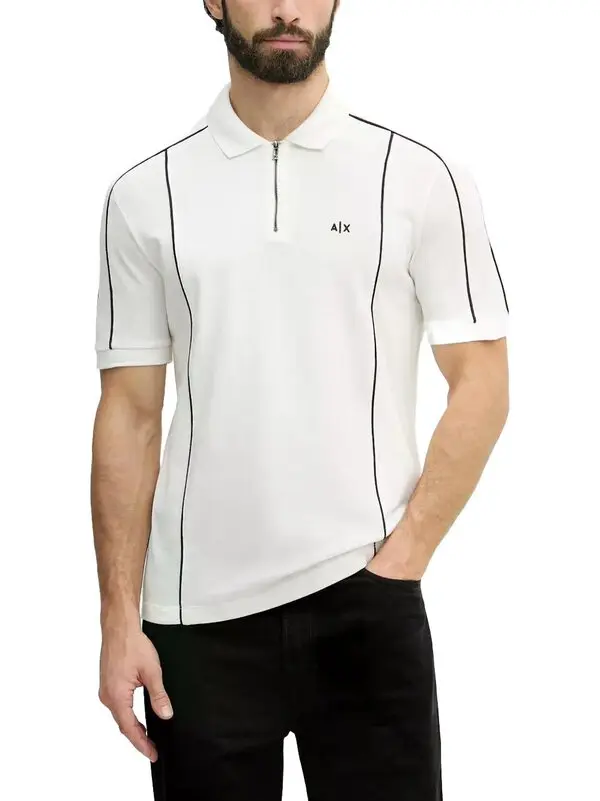 Armani Exchange Piped-trim Quarter-zip Polo Shirt - White