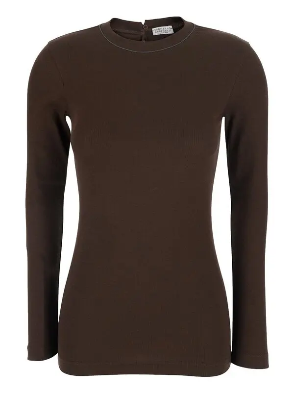 Brunello Cucinelli Cotton Crew Neck T-shirt With Monil Detail - Brown
