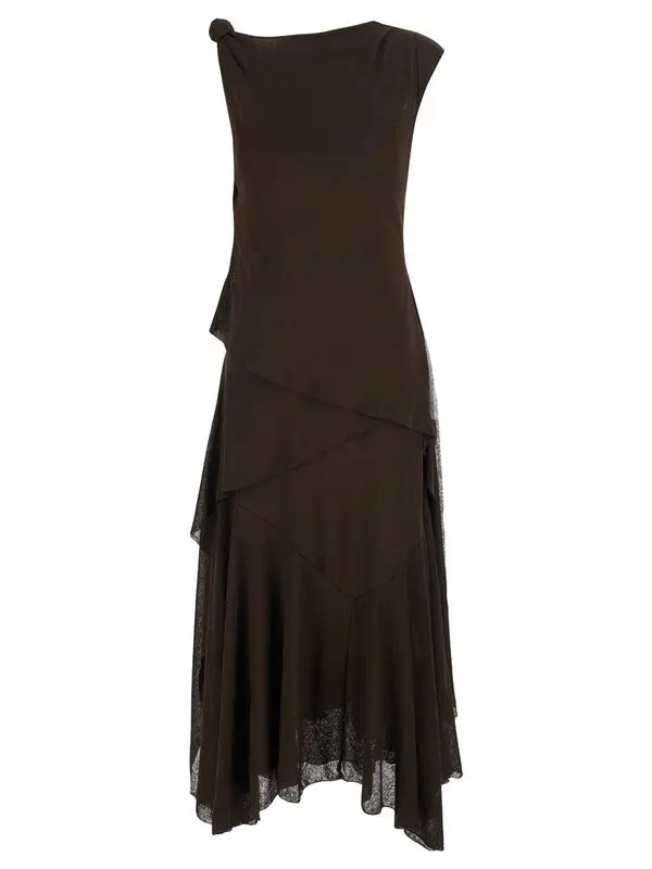 GANNI Tech Fabric Long Dress With Layered Design And Knot Detail - Multicolor