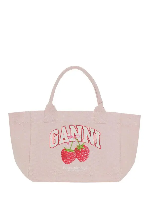 GANNI Cotton Tote Bag With Logo And Print - Multicolor