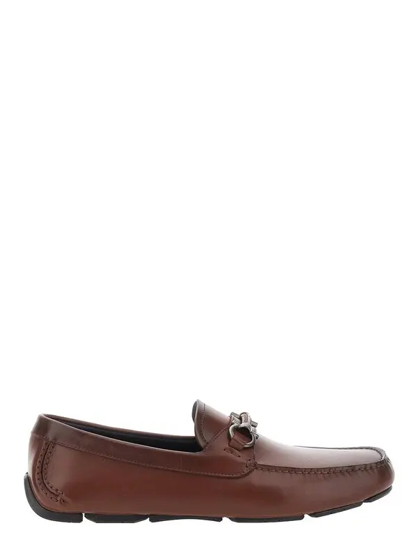 FERRAGAMO Sunsay" Leather Loafers With Gancini Plaque - Brown