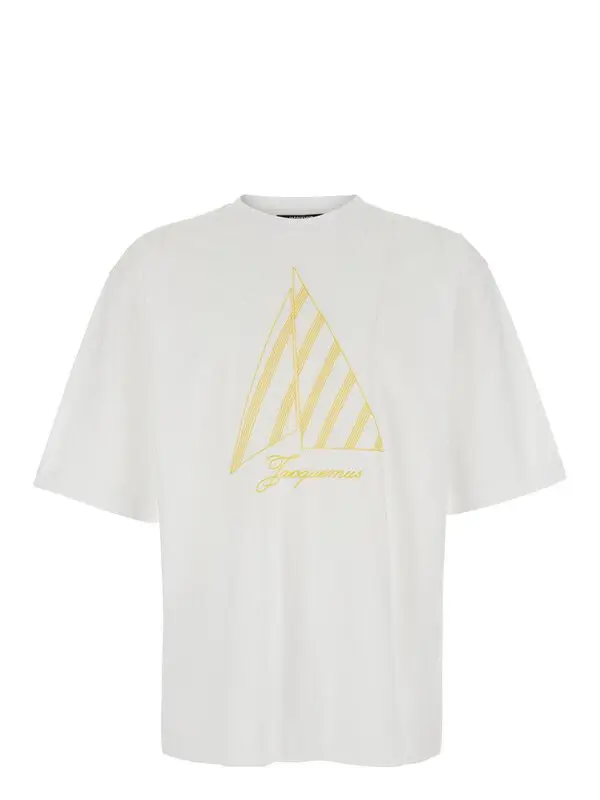 Jacquemus The 'voilier' White T-shirt With Sailboat Embroidery And Logo Lettering On The Front In Cotton For - Multicolor