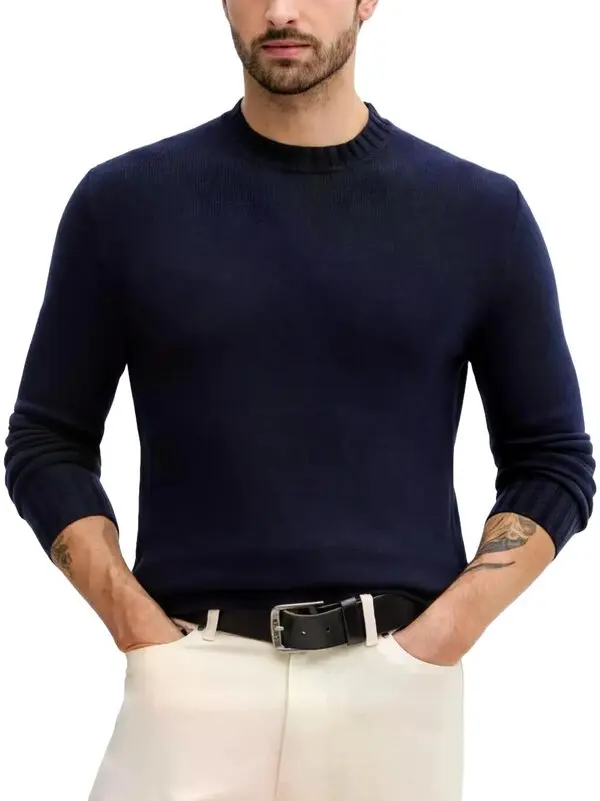 Sisley Ribbed Knit Crew Neck Sweater - Blue