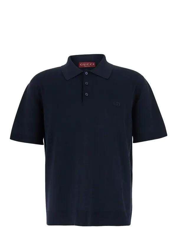 Gucci Blue Polo Shirt With Classic Collar And Gg Embroidery On The Front In Cotton For - Multicolor