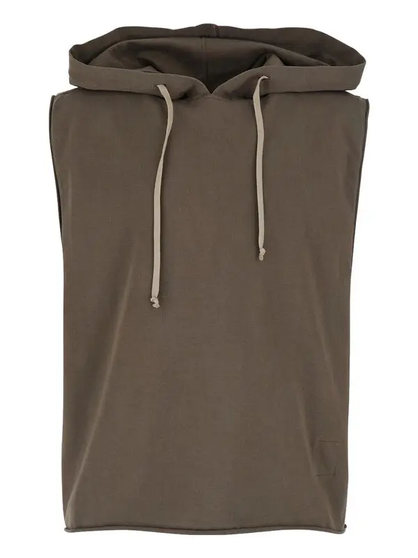 Rick Owens Sleeveless Hooded Top With Drawstring - Brown
