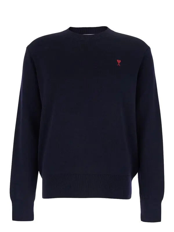 AMI Paris Crewneck Sweater With Red Heart Embroidery - Multicolor