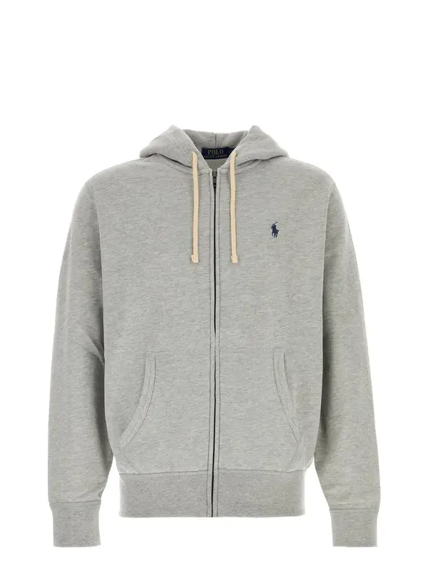 Polo Ralph Lauren Cotton Blend Zip-up Hoodie With Embroidered Logo - Grey