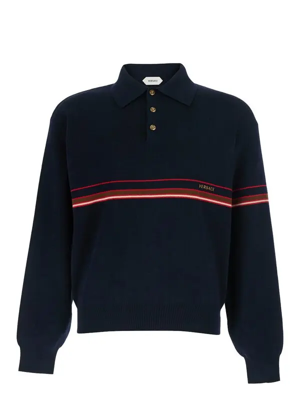 Versace Blue Polo Shirt With Classic Collar And Logo Lettering On The Front In Cotton For - Multicolor