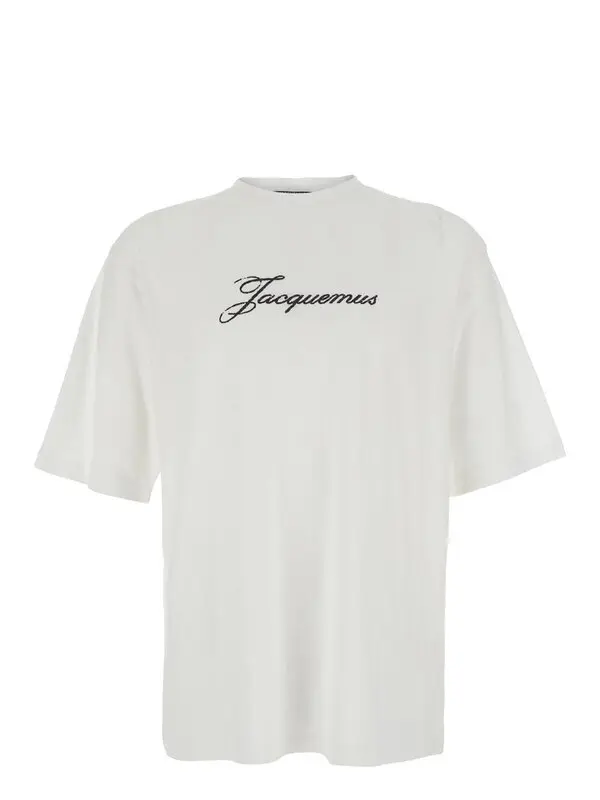 Jacquemus Le T-shirt White Crew Neck T-shirt With Logo Lettering On The Front In Cotton Blend For - Multicolor