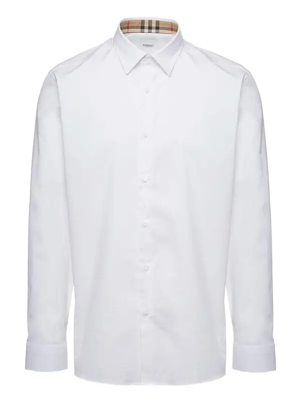Burberry White Long Sleeve Shirt With Tone-on-tone Embroidery In Stretch Cotton For - Multicolor