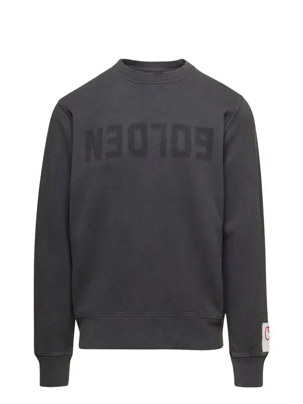 GOLDEN GOOSE Crewneck Sweatshirt With Logo Print In Cotton - Gray