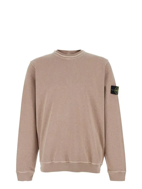 Stone Island Cotton Crewneck Sweatshirt With Logo Patch - Cream
