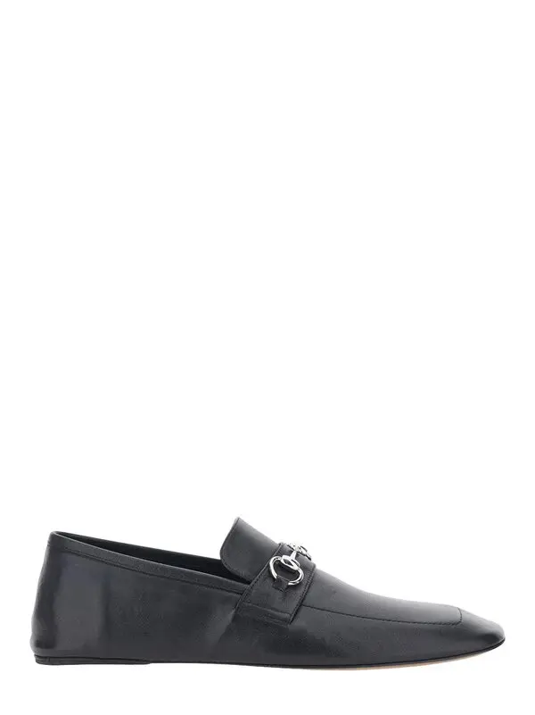 Gucci Black Leather Loafers With Horsebit Detail - Multicolor