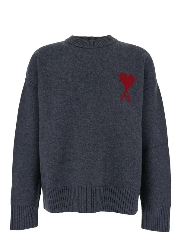 AMI Paris Crewneck Sweater With Dropped Shoulders And Embroidered Logo - Multicolor