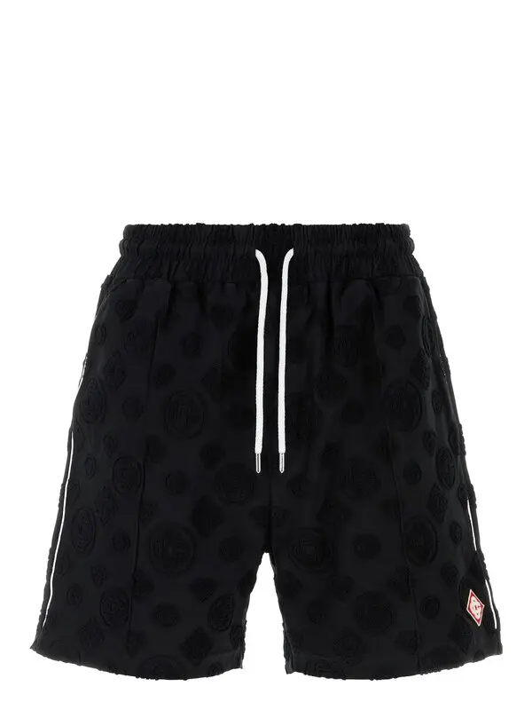 Casablanca Black Cotton Blend Bermuda Shorts With Monogram Motif - White