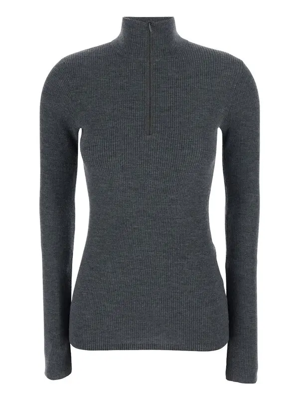 Brunello Cucinelli Wool And Cashmere Half-zip Turtleneck Sweater - Gray