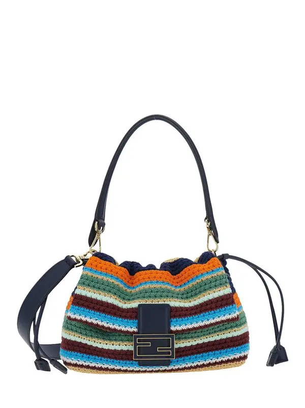 Fendi Mamma Baguette Media Shoulder Bag With Ff Closure And Striped Motif - Multicolor