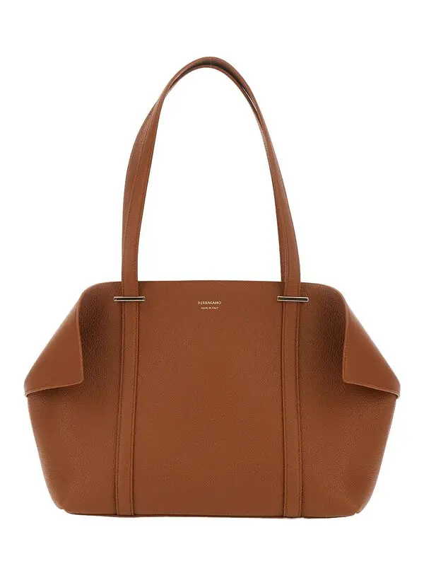 FERRAGAMO Leather Tote Bag With Folded Sides And Logo Lettering - Multicolor