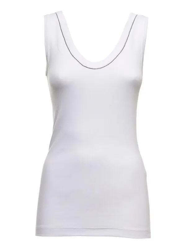 Brunello Cucinelli Cotton Tank Top With Monile Detail - White