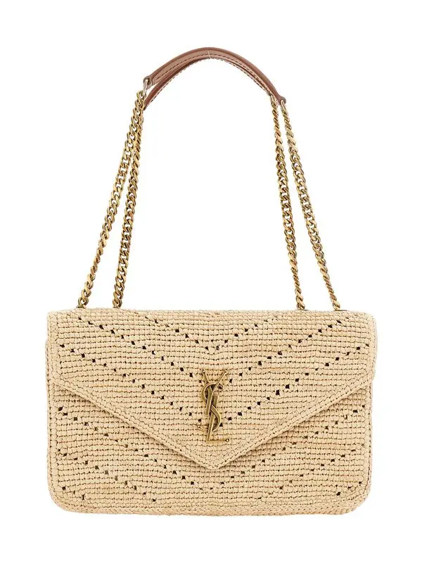 Saint Laurent Raffia Shoulder Bag With Cassandre Plaque - Multicolor