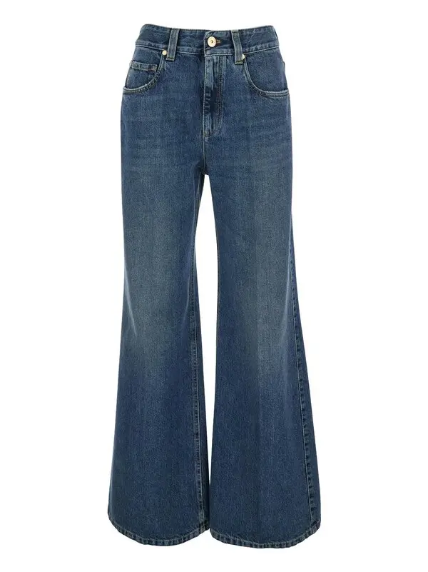 Brunello Cucinelli Wide Leg Jeans With Monil Detail - Multicolor