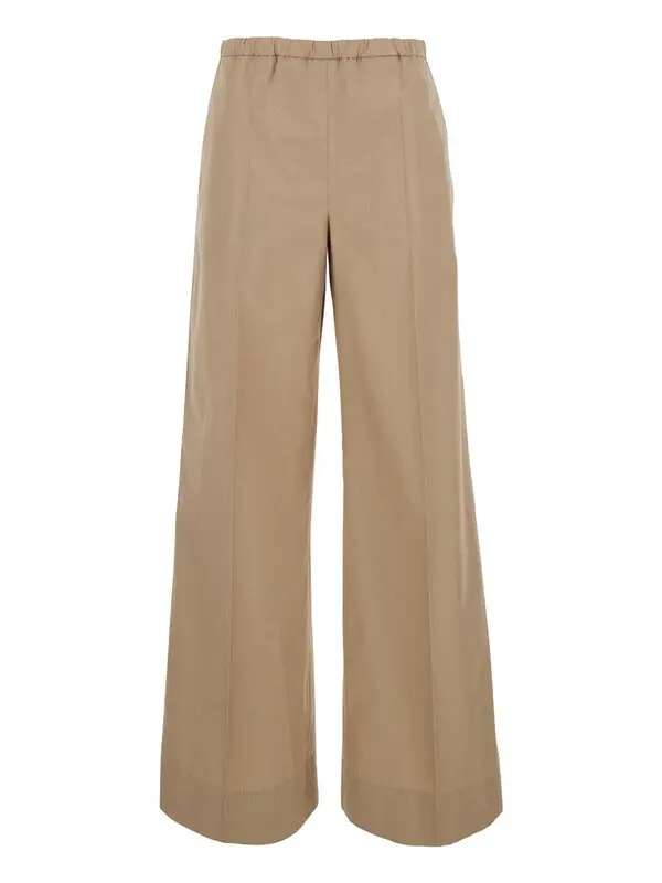 Moncler Beige Cotton Elasticated Waist Pants With Back Logo Patch - Multicolor
