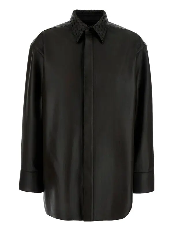 Bottega Veneta Leather Shirt With Intreccio Collar - Multicolor