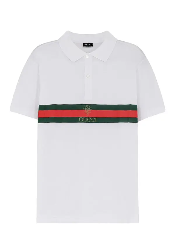 Gucci Cotton Polo Shirt With Web Print On The Front - Multicolor