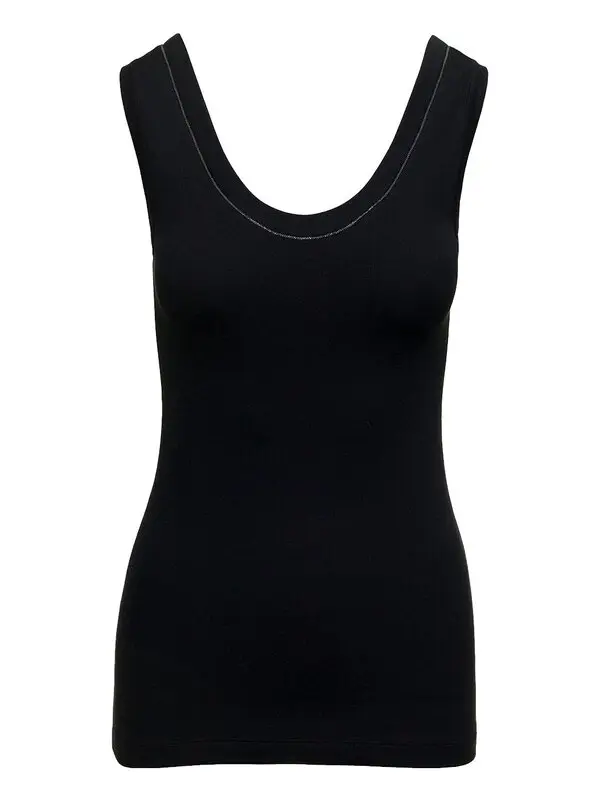 Brunello Cucinelli Cotton Top With Monile Detail - Black