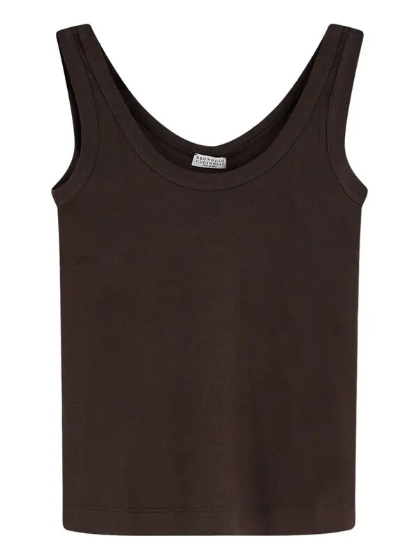 Brunello Cucinelli Sleeveless Cotton Blend Tank Top With Monili Detail - Multicolor