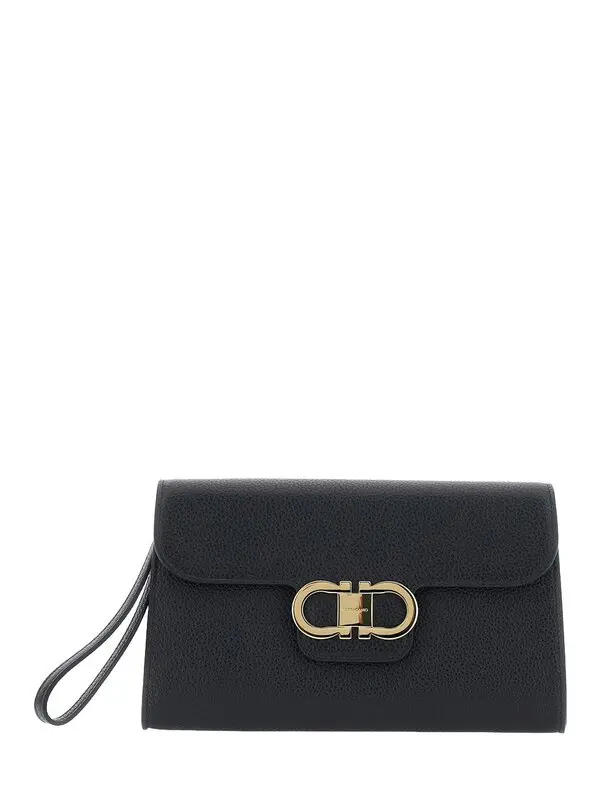 FERRAGAMO Grained Leather Clutch With Double Gancini Buckle - Multicolor