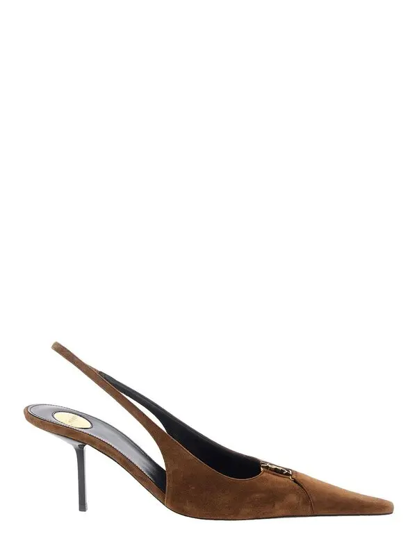 Saint Laurent Babylone Slingback Pumps With Cassandre Plate - Brown