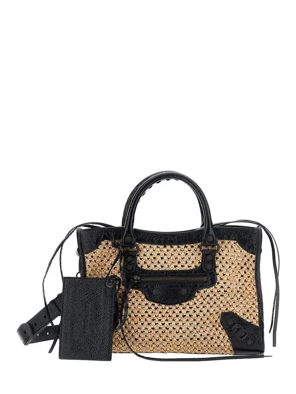 Balenciaga Le City Raffia And Leather Handbag - Multicolor