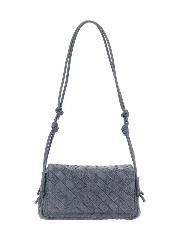 Bottega Veneta Blue Suede Crossbody Bag With Intreccio Motif - Multicolor