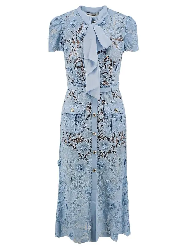 SELF-PORTRAIT Lace Dress With Belt - Blue