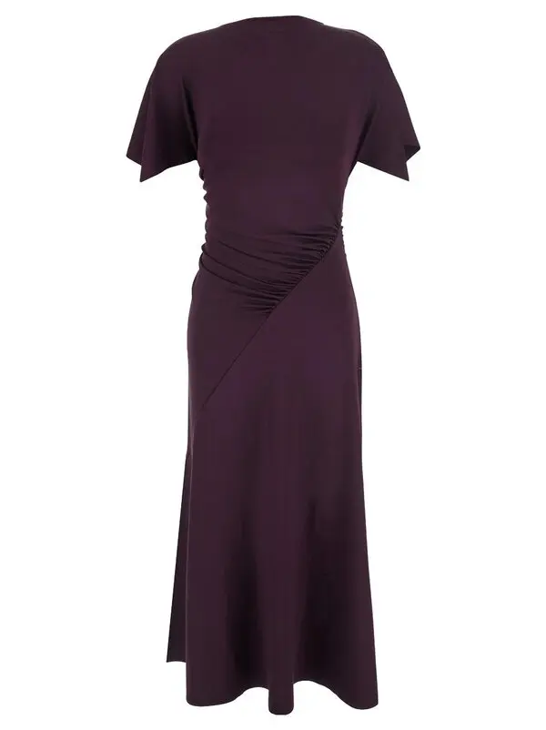 Victoria Beckham Long Dress With Cap Sleeves And Elastic Waist In Tech Fabric - Multicolor