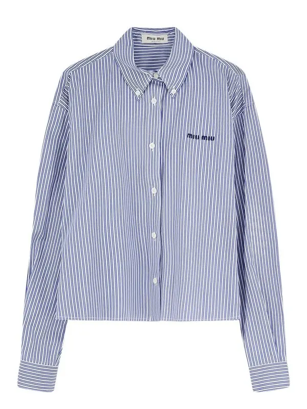 Miu Miu Striped Cotton Button-down Shirt With Embroidered Logo - Multicolor