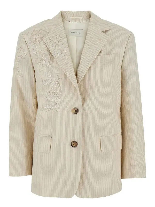 Dries Van Noten Beige Striped Embroidered Blazer - Multicolor