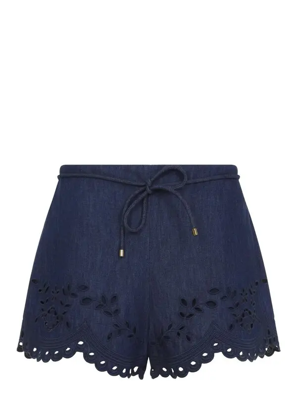 Zimmermann Mahon Broderie Denim Shorts - Blue