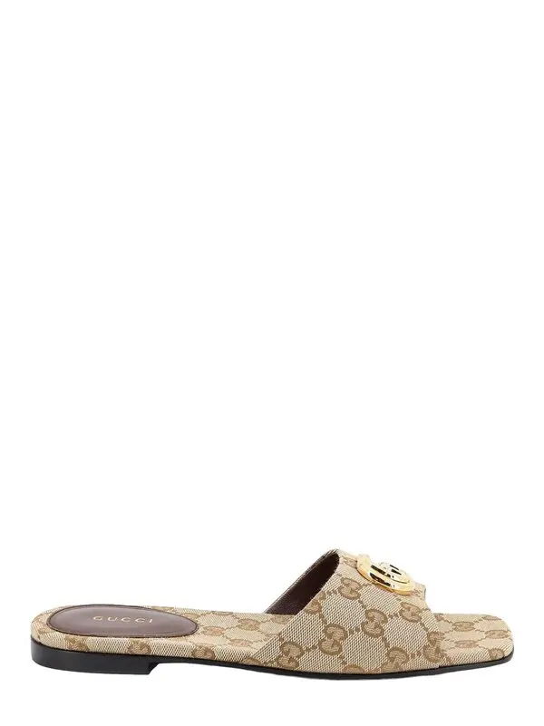 Gucci Gg Fabric Slide Sandals With Metal Logo - Multicolor