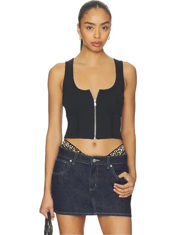 Abrand Denim Bustier Tank Top - Black