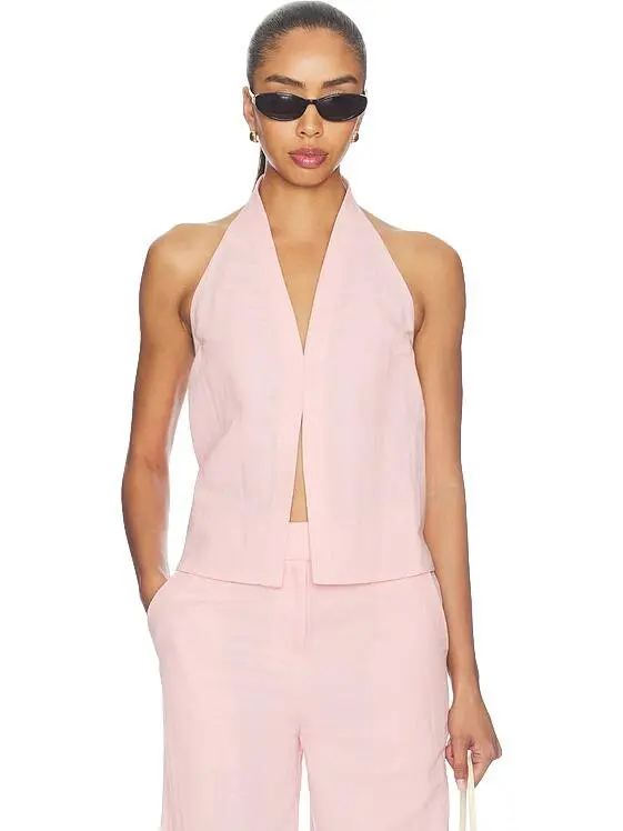 LOVERS AND FRIENDS Halter Neck Linen Blend Top - Pink