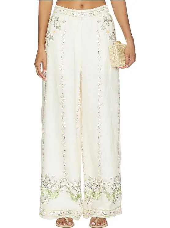 Agua Bendita Tota Anhelo Embroidered Linen Trousers - Multicolor