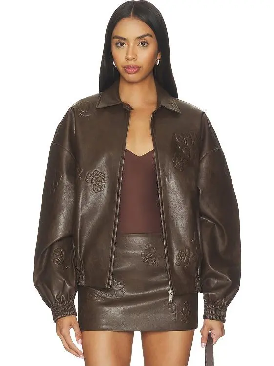 MARKGONG Floral Imprinted Baseball Jacket - Brown