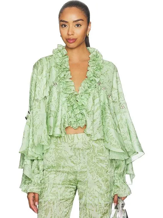 LA FUORI Mistleaf Ruffle Printed Top - Green